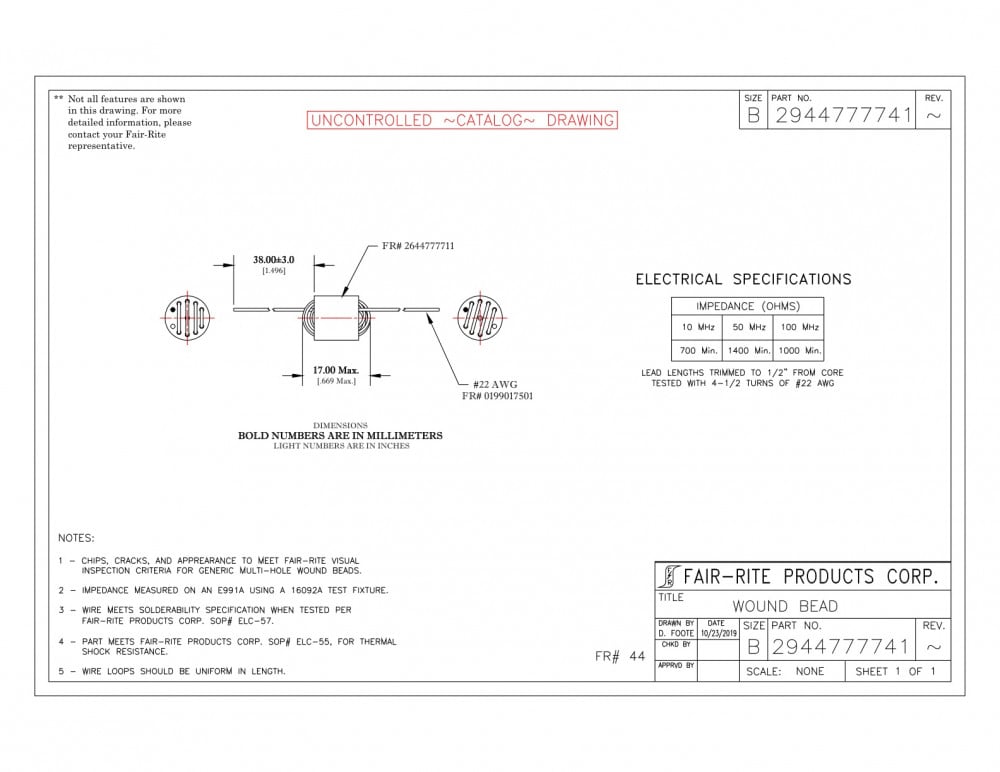 Fair-Rite 2944777741 technical drawing page