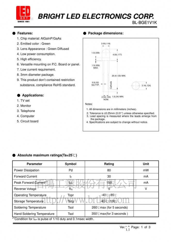 BL-BGE1V1K datasheet image, page 1