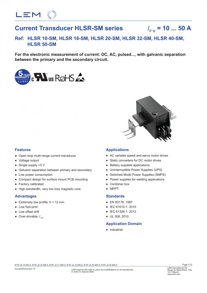 HLSR 32-SM datasheet page 1