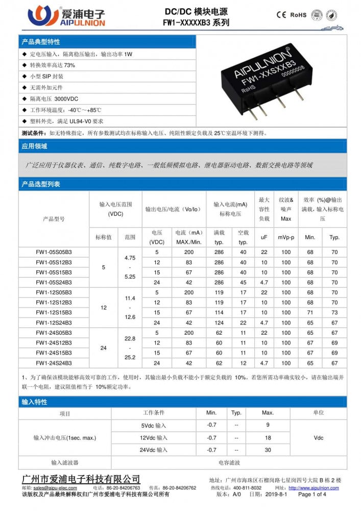 FW1-12S15B3 datasheet page 1