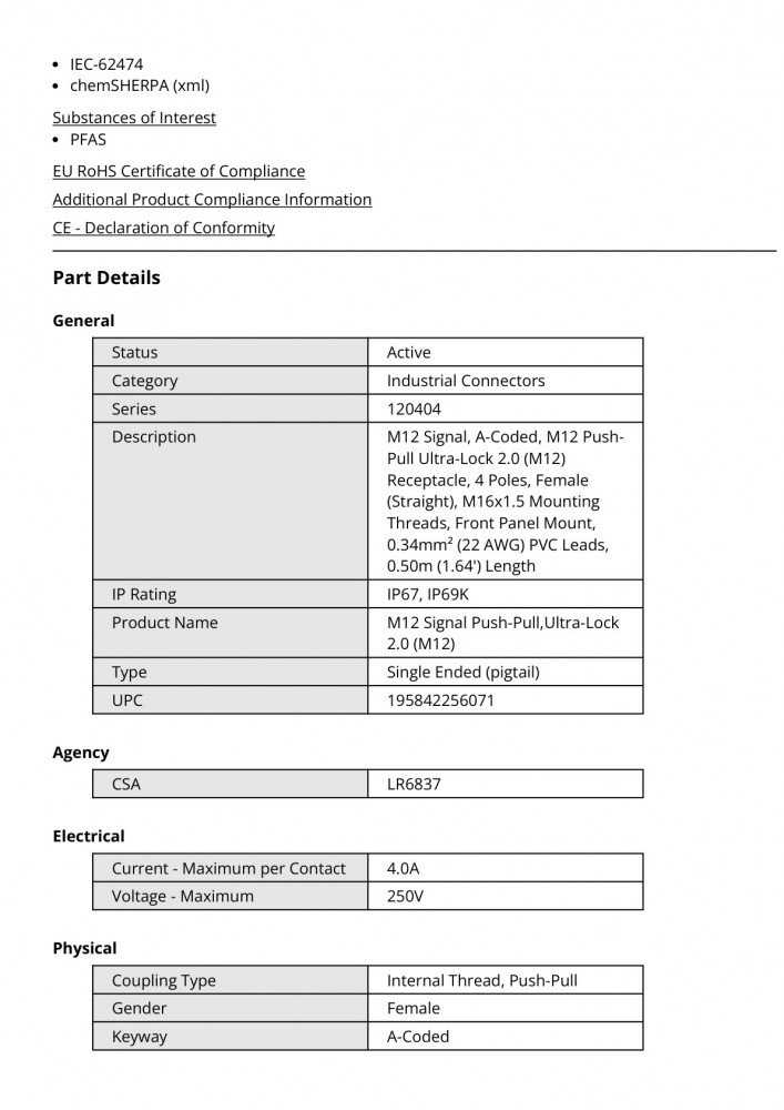 Molex Ultra Lock M12 product specification, page image 2