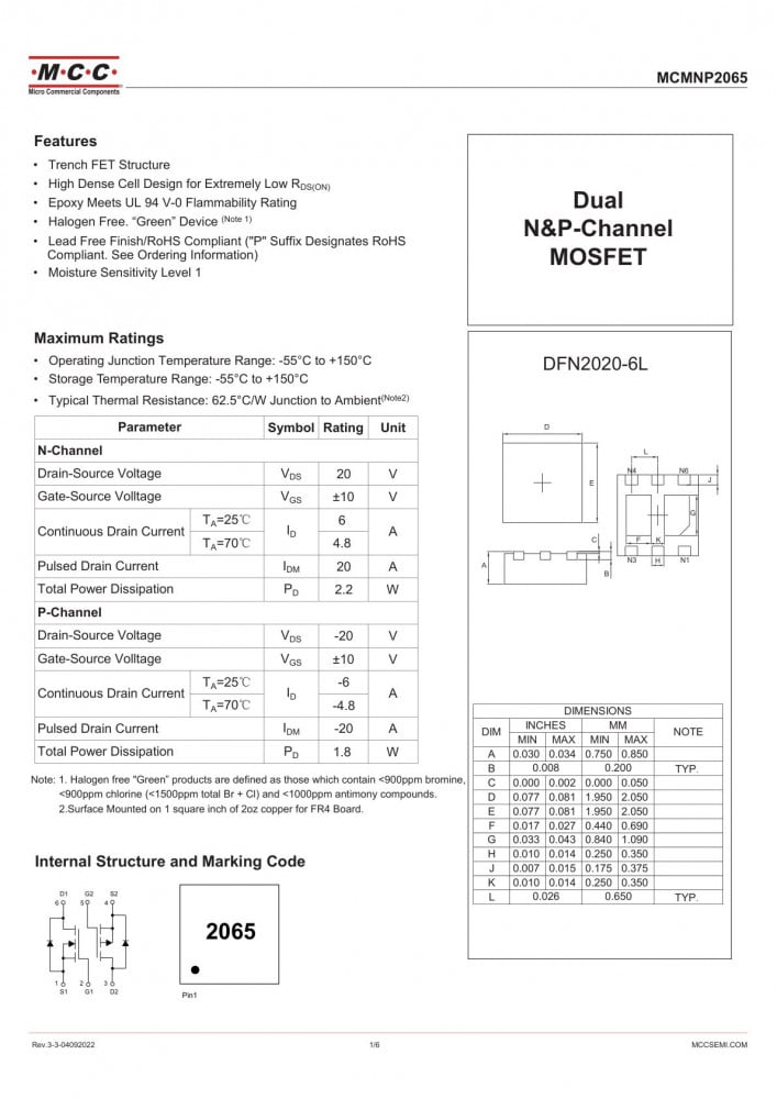 MCMNP2065-TP datasheet page 1
