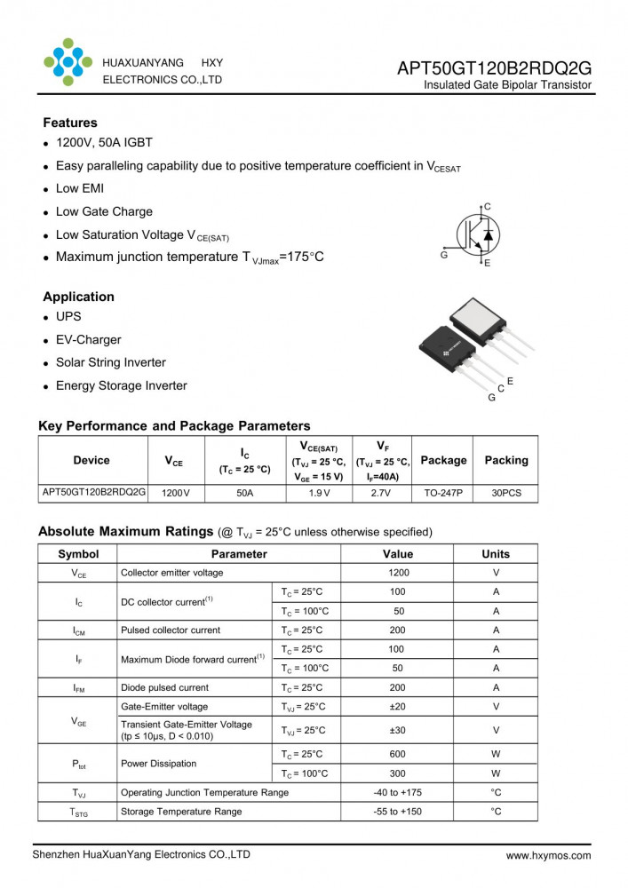 APT50GT120B2RDQ2G-HXY datasheet page 1