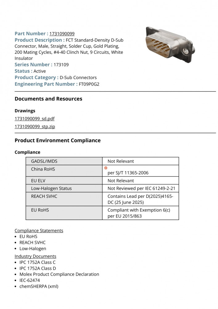 MOLEX 1731090099 technical document preview, page 1