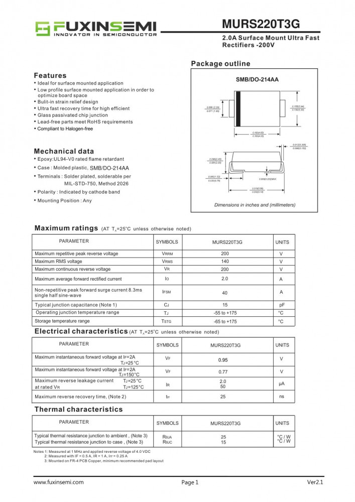 MURS220T3G-F datasheet page 1