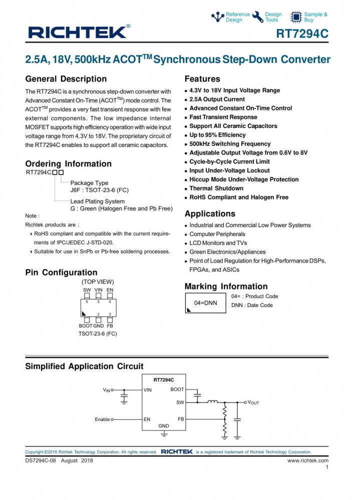 RT7294C technical document page 1