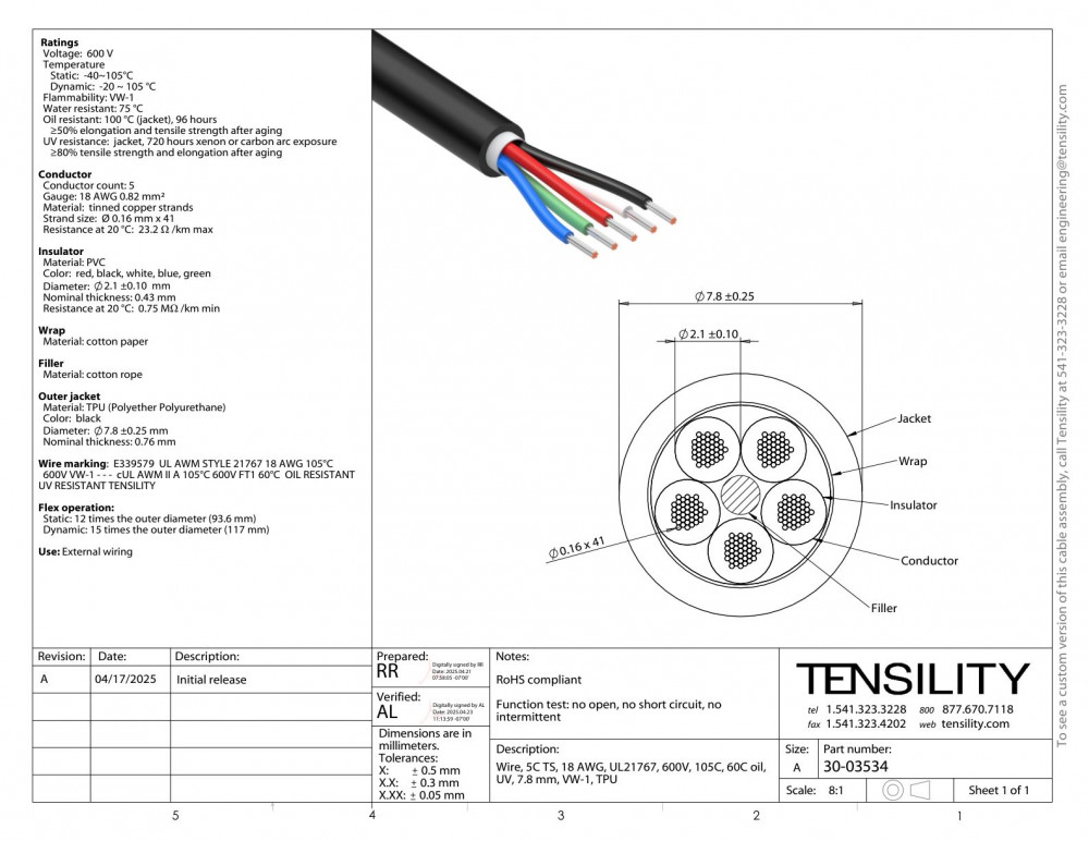 Technical document image for Tensility International cable model 30-03534