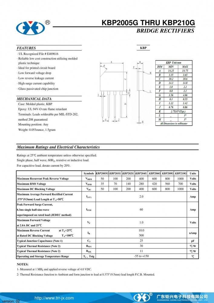 JUXING KBP201G datasheet page 1