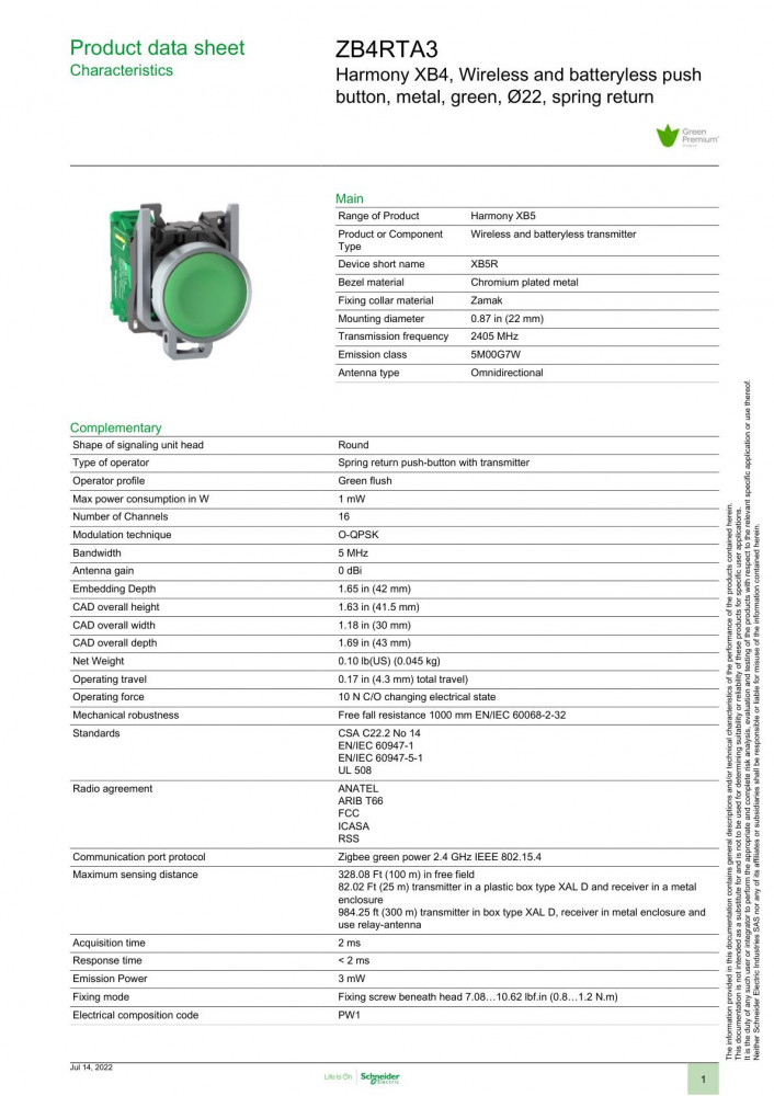 ZB4RTA3 technical document page 1