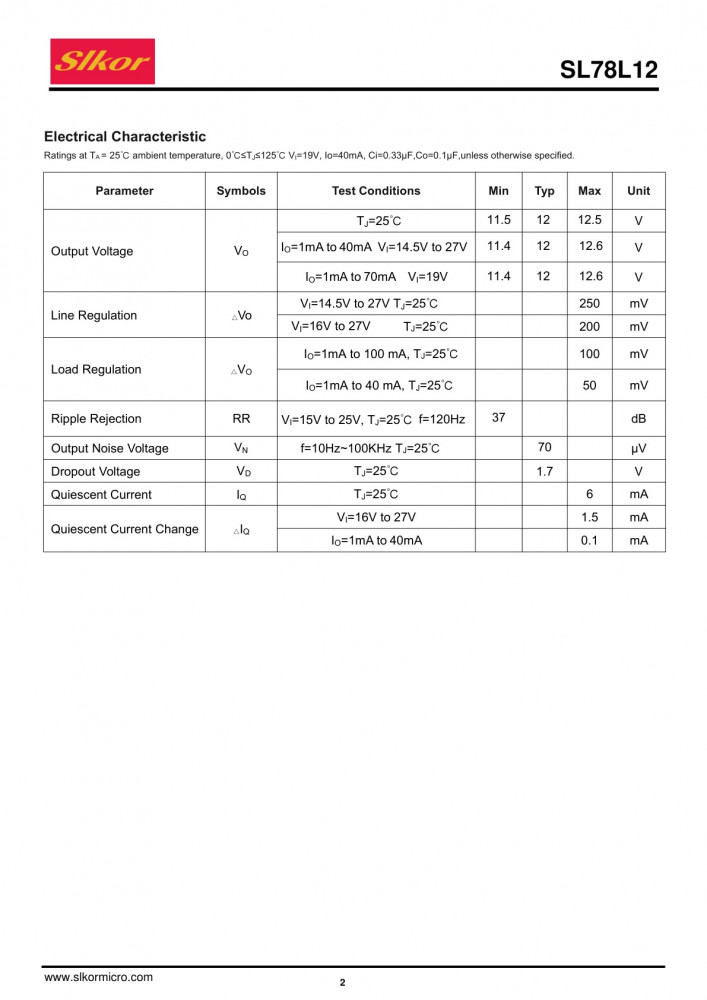 SL78L12 datasheet page 2