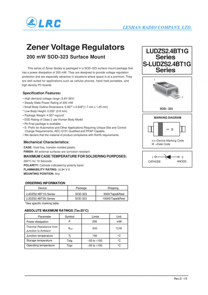 LUDZS10BT1G series datasheet page 1