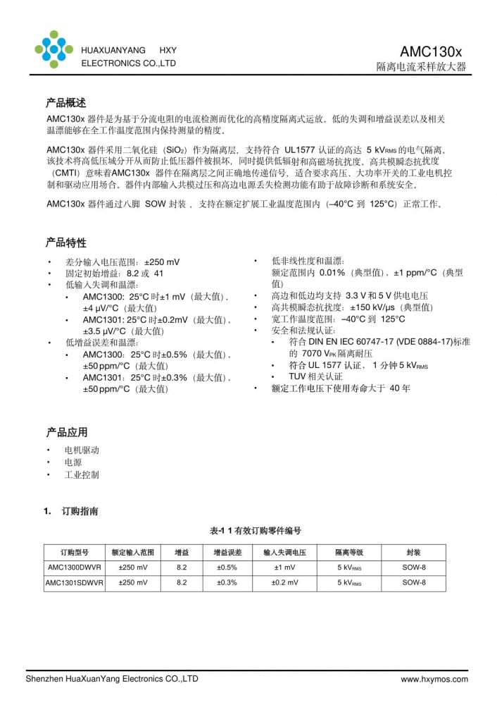 AMC1300DWVR-HXY datasheet page 1
