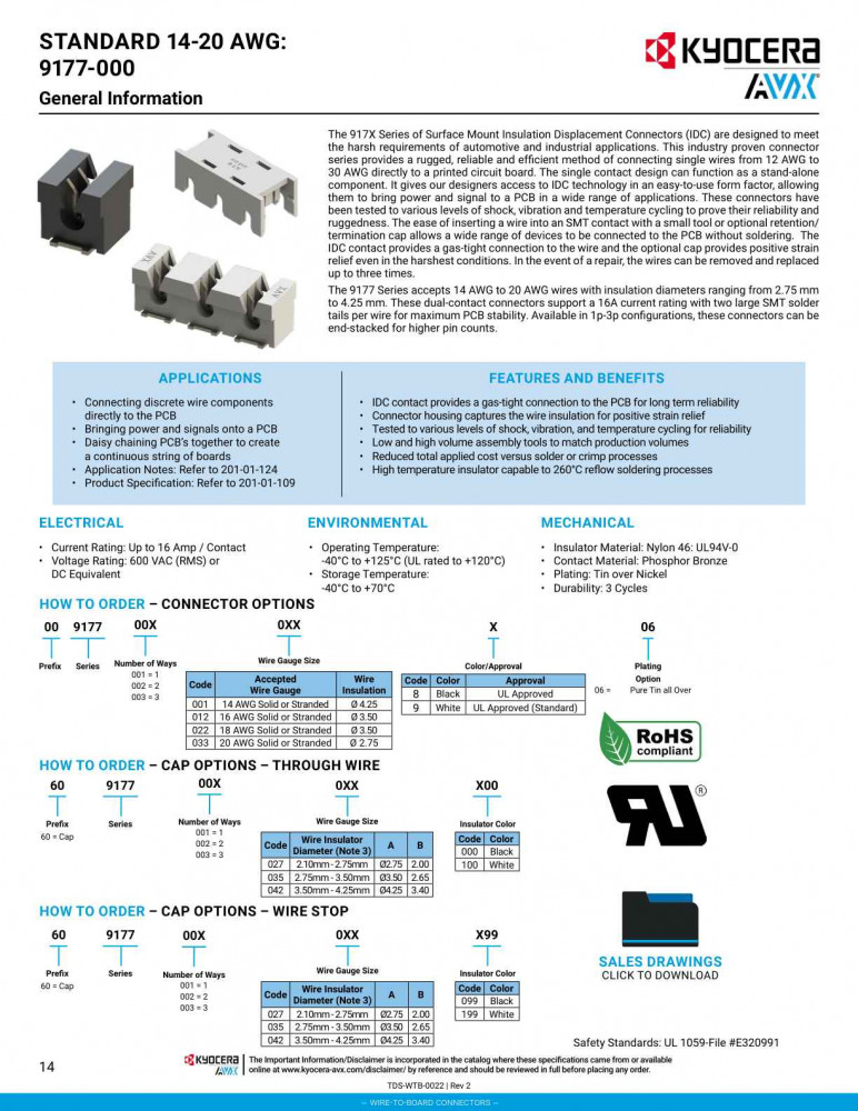 9177 Series IDC connector technical document, page 1