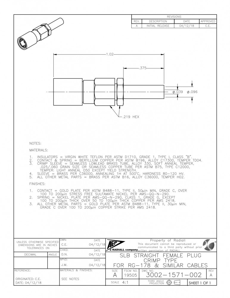 Radiall 3002-1571-002 product drawing