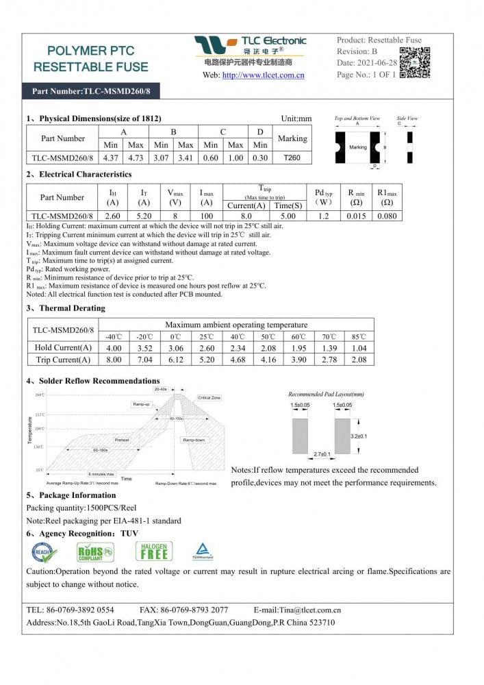 TLC-MSMD260/8 technical datasheet page