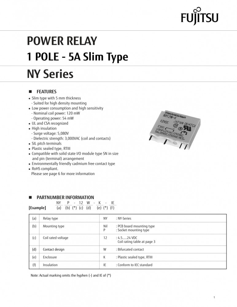NY Series datasheet page 1