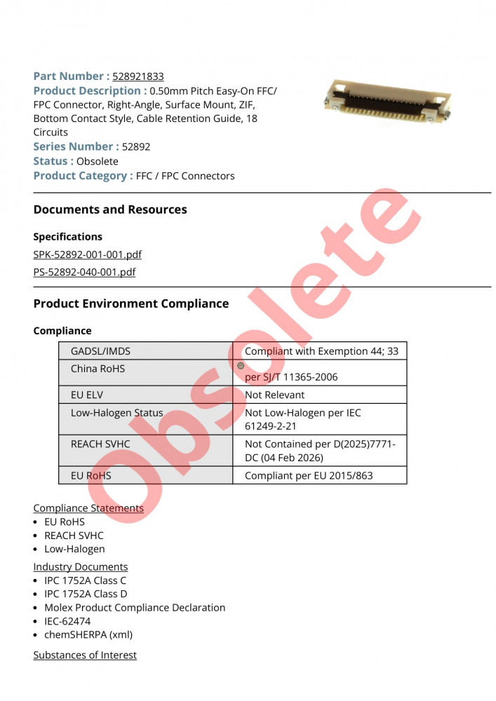Technical document page 1 for product 528921833