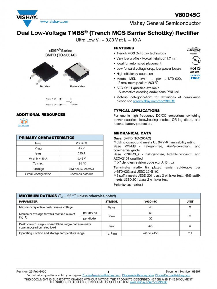 V60D45C datasheet page 1