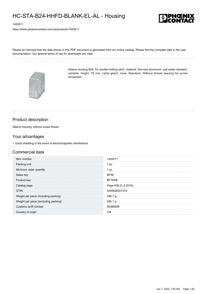 Phoenix Contact 1420011 technical document page 1