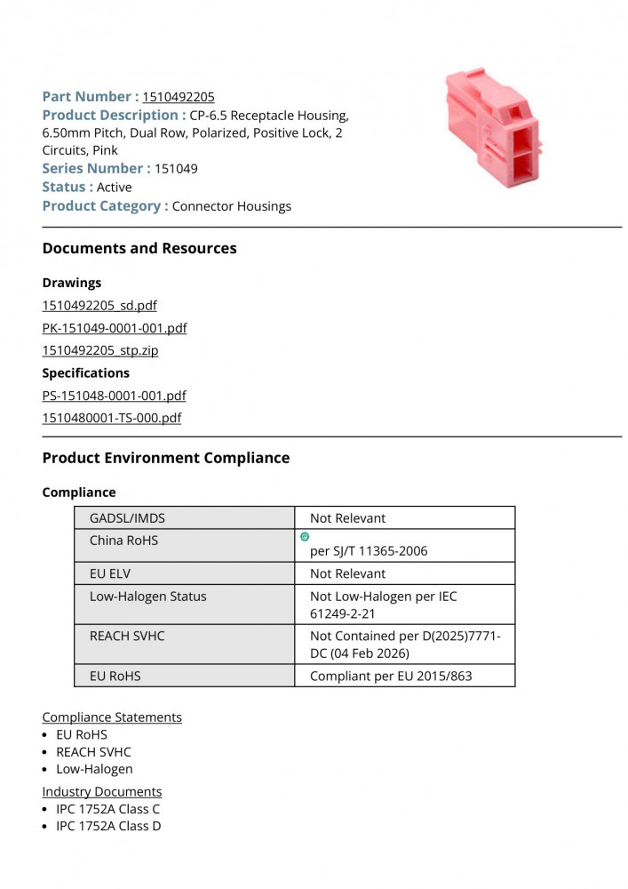 Molex CP 6.5 connector system document page 1
