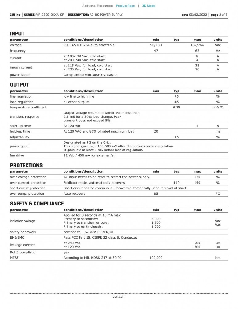 CUI VF-D320-D1224A-CF datasheet page 2
