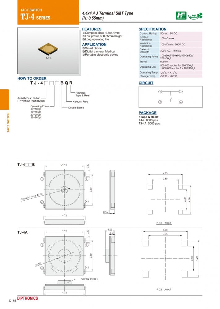 Diptronics TJ-416BQR technical document page
