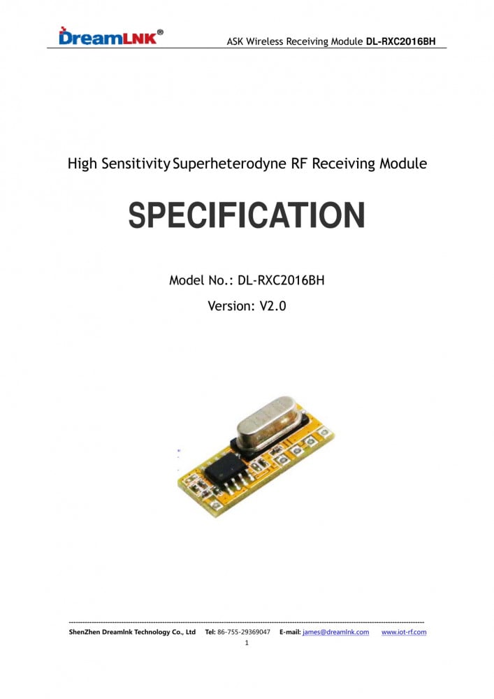 DL-RXC2016BH datasheet page 1