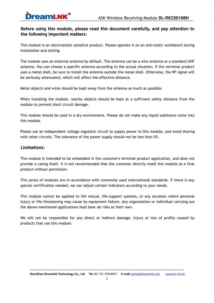 DL-RXC2016BH datasheet page 2