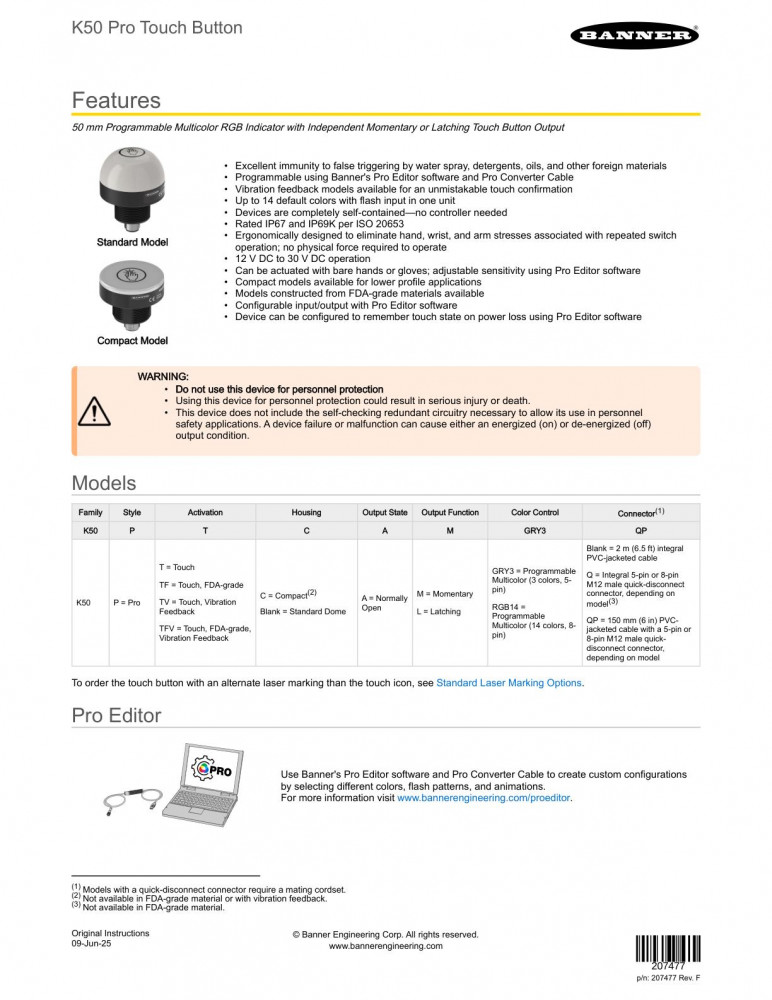 K50 touch indicator technical document page 1