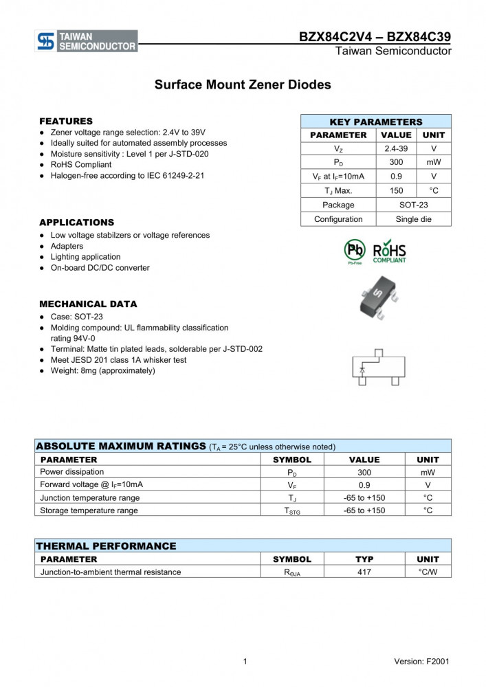 BZX84C5V6 technical document page 1