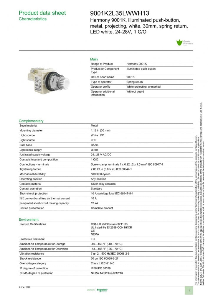 9001K2L35LWWH13 technical document page 1