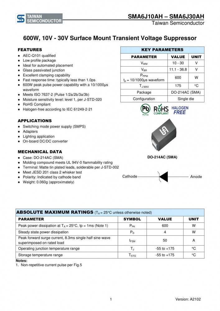 SMA6J13AH datasheet page 1