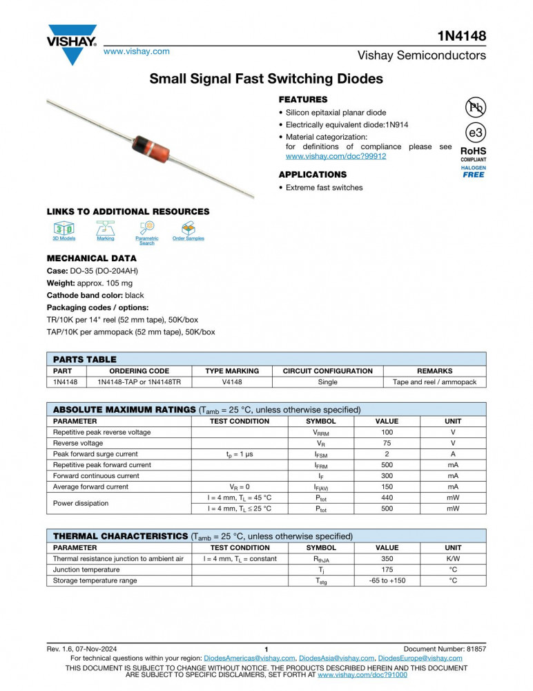 Vishay 1N4148 datasheet page 1