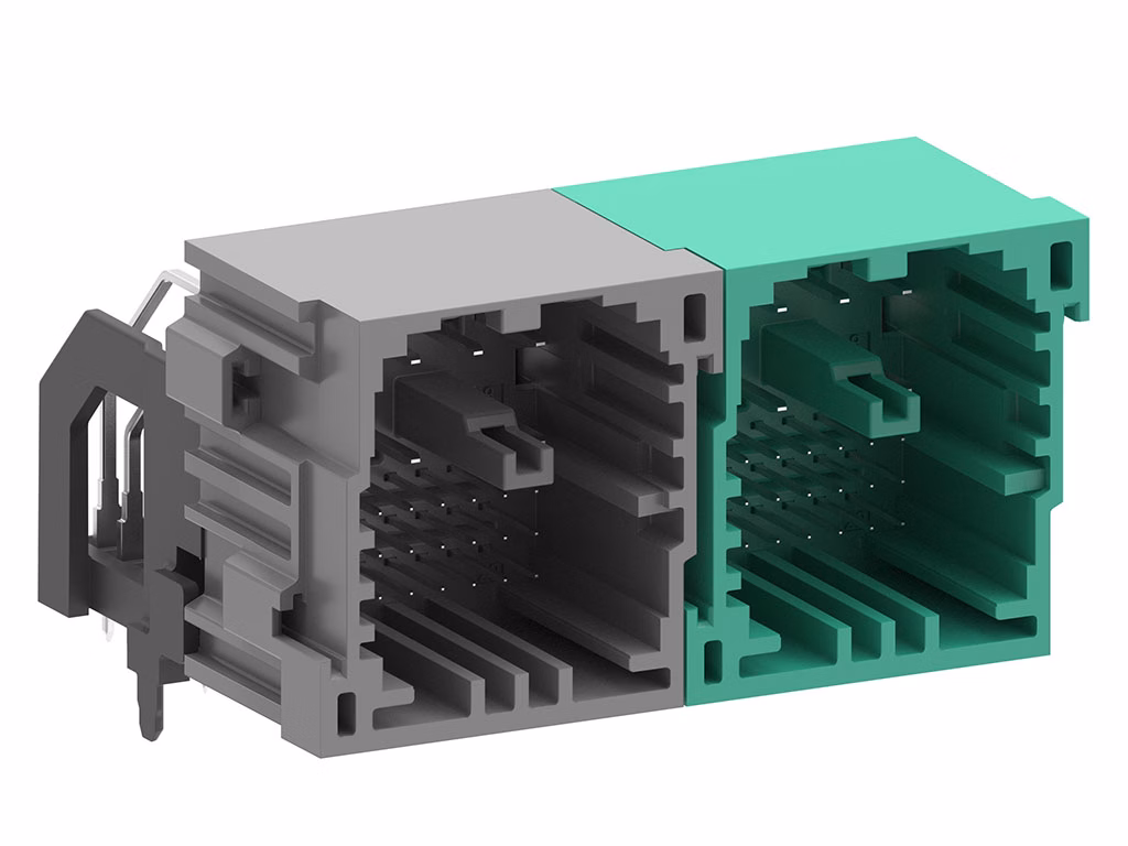 stAK50h 2 Bay Right-Angle Hybrid Header, 44 Circuits, Bay 1: 32 Circuits/Key 3/Dark Gray; Bay 2: 12 Circuits/Key 1/Black; Tube