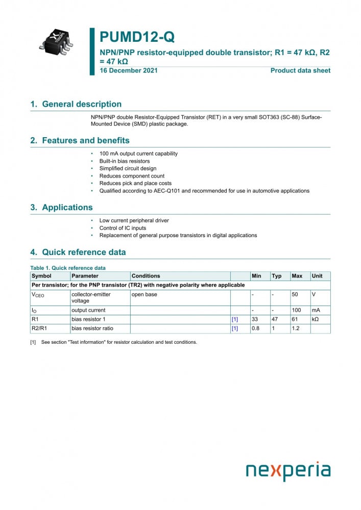 PUMD12-QX datasheet page 1
