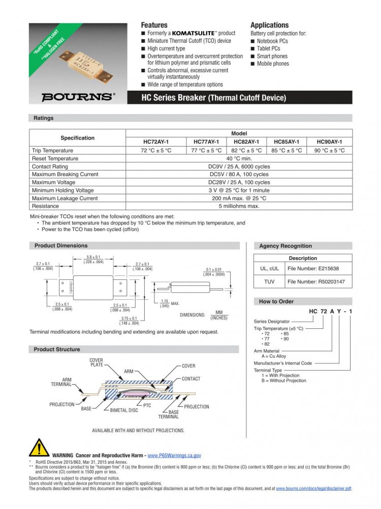 HC Series breaker datasheet page 1