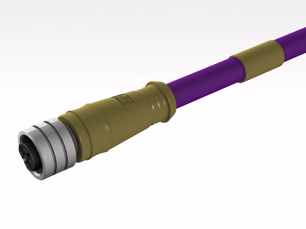 M12 Signal, B-Coded, Double-Ended Cordset, 5 Poles, Female (Straight) to Male (Straight), 24 AWG, PROFIBUS PUR Cable, Yellow Overmold, 15.0m (49.21') Length