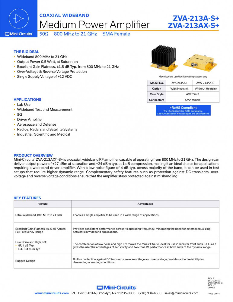 ZVA-213A-S+ datasheet page 1