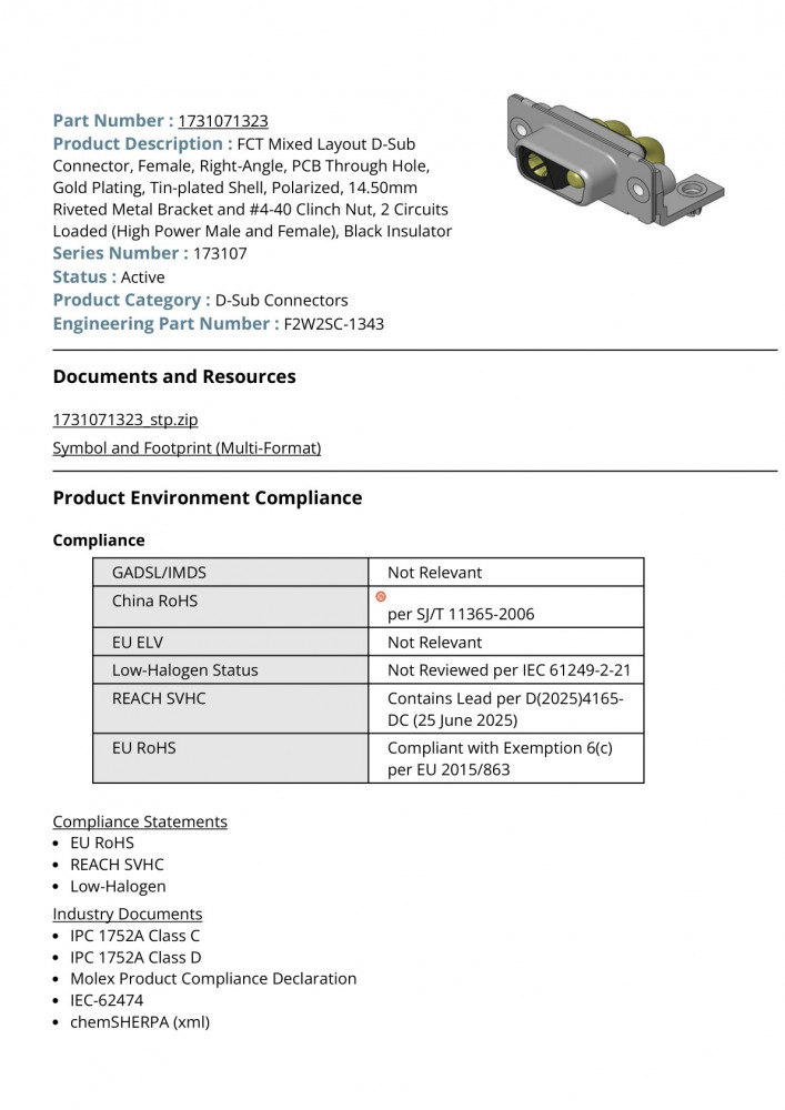 MOLEX 1731071323 technical document, page 1