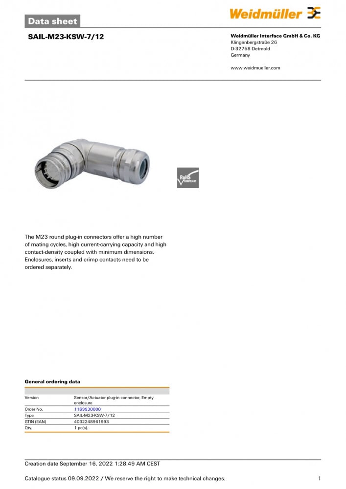 WEIDMULLER 1169930000 technical document page 1