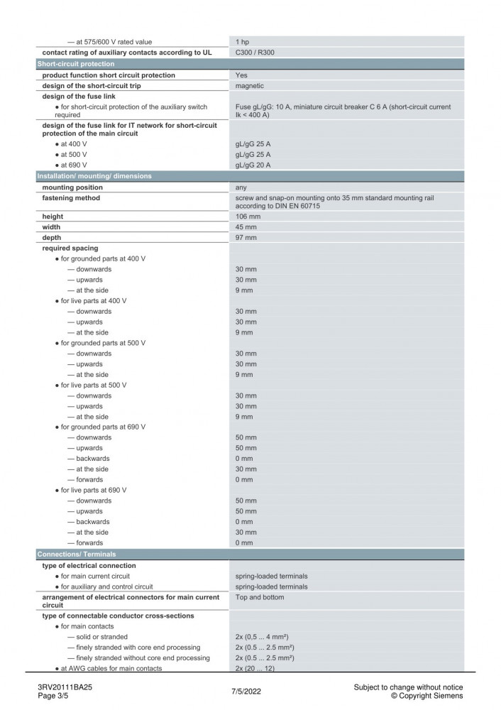3RV20111BA25 technical document page 3