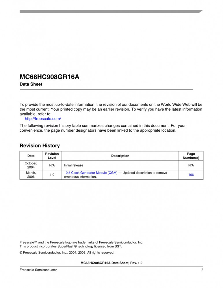 MC68HC908GR16A datasheet page 3