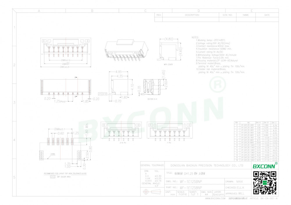 WF-1E125 connector drawing page 1