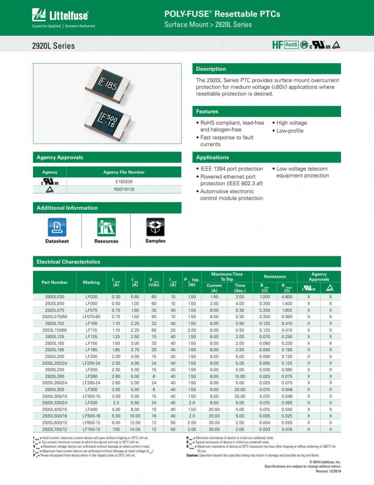 2920L Series datasheet page 1