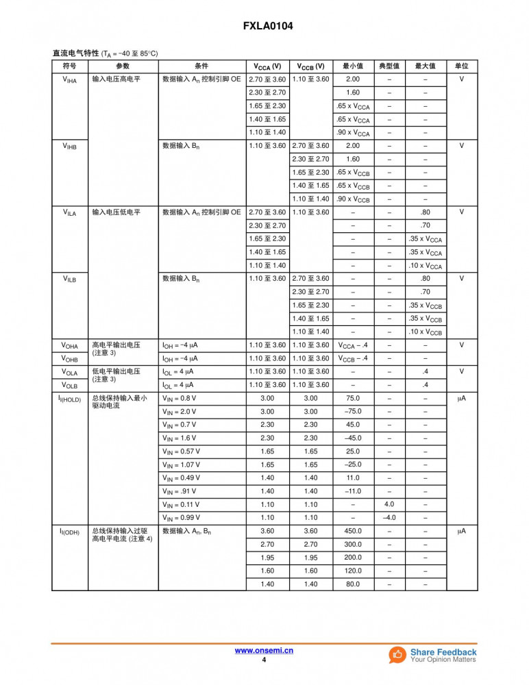 FXLA0104 datasheet page 4