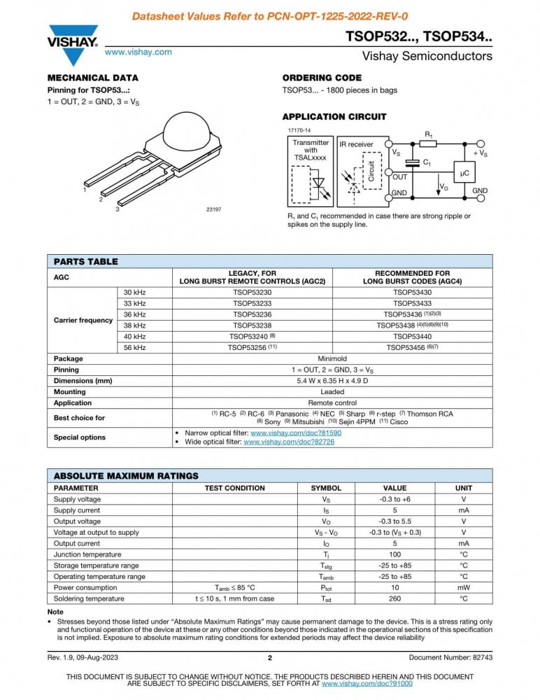TSOP53233 datasheet page 2