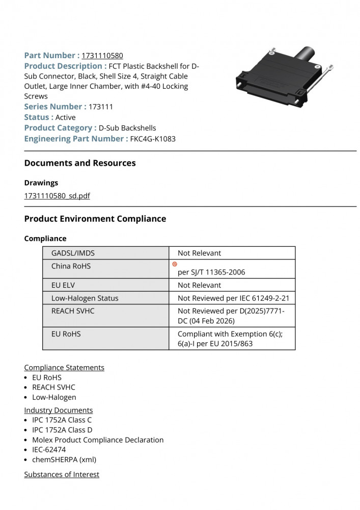 MOLEX 1731110580 drawing page 1