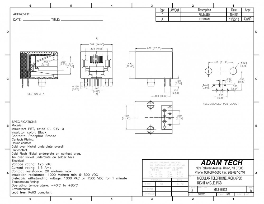 ADAM TECH MTJ-669X1 technical drawing