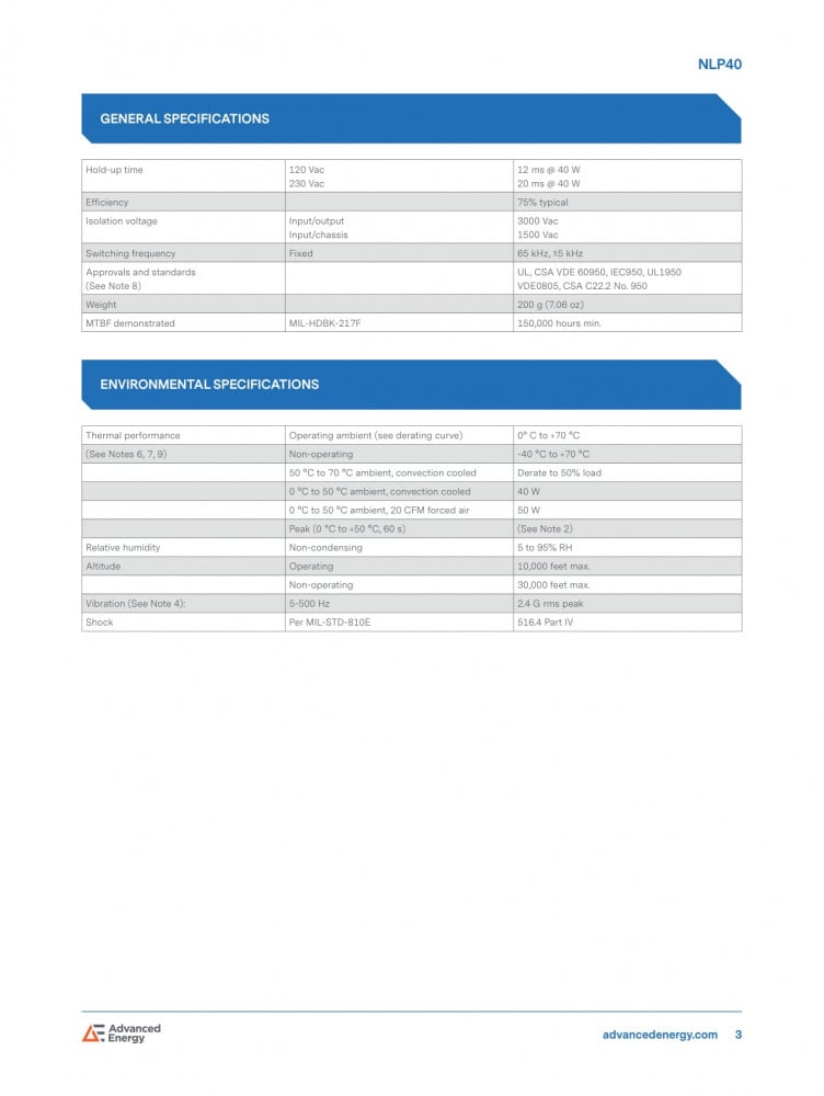 Artesyn NLP40 datasheet page 3