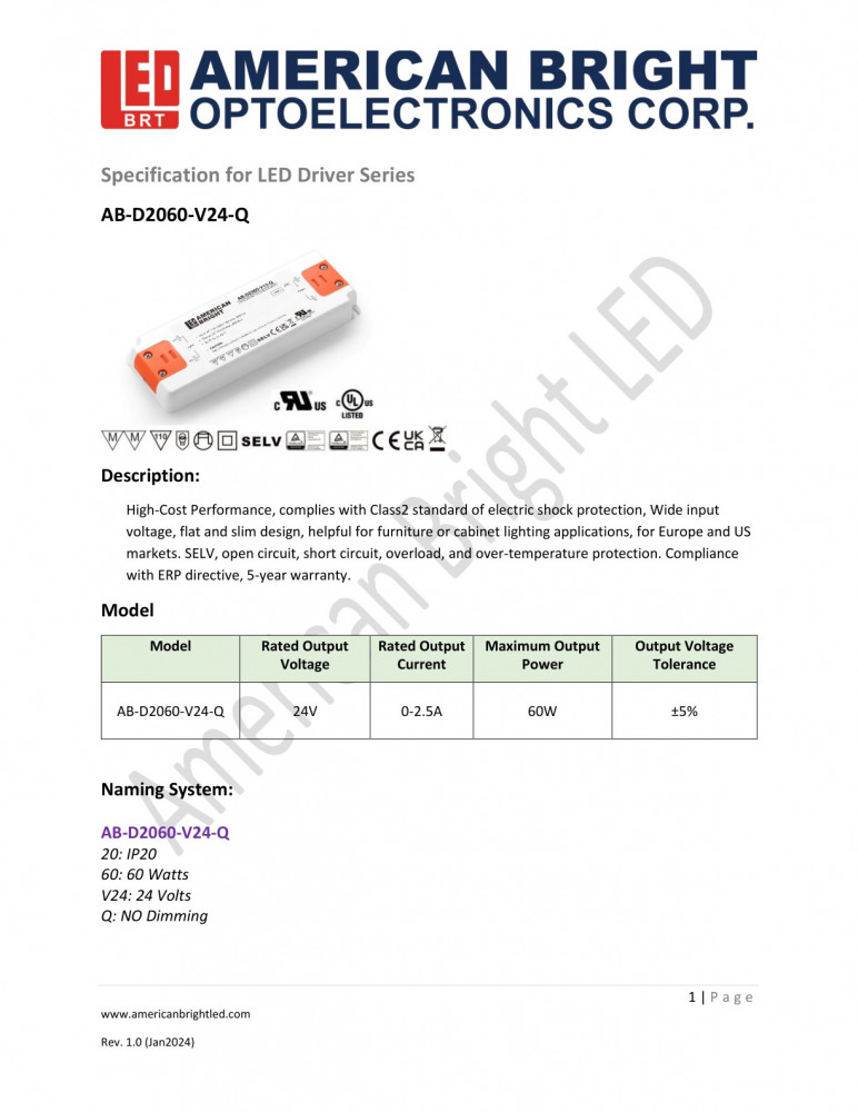 AB-D2060-V24-Q technical document page 1